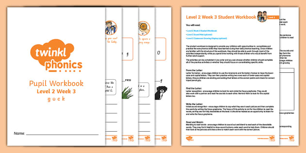'g, o, c, k' Level 2 Week 3 Phonics Workbook | Twinkl