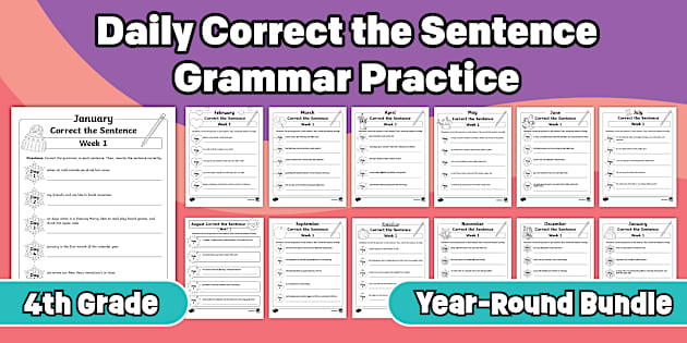 4th Grade 12 Months of Daily Correct the Sentence Bundle