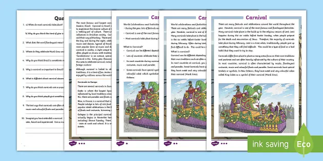 KS2 Carnival Differentiated Reading Comprehension Activity
