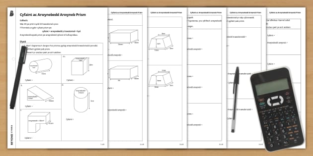 Cyfaint ac Arwynebedd Arwyneb Prism (teacher made) - Twinkl