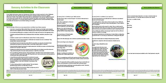 Sensory Activities in the Classroom - Teacher Information