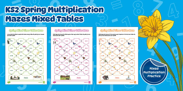 👉 KS2 Spring Multiplication Mazes Mixed Times Tables Worksheets