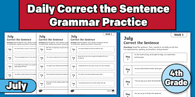 Fourth July Daily Correct the Sentence Grammar Practice