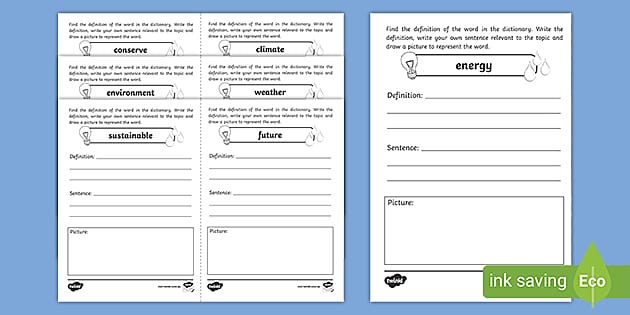 Sustainability Dictionary Work Worksheet