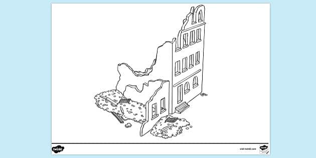 FREE! - Bombed Building Colouring Page (teacher made)