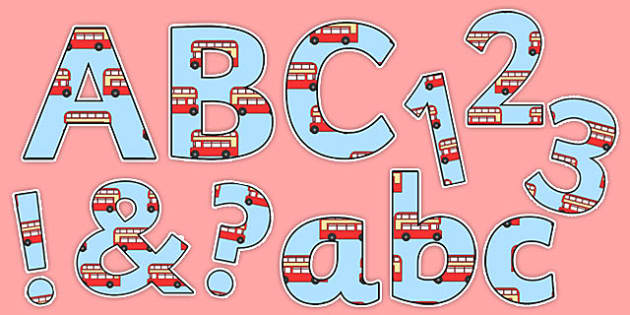 Red London Bus Transport Themed Display Lettering - Twinkl