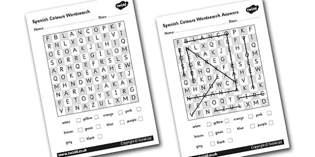 Spanish Word Search - Colours - Primary Language Resources