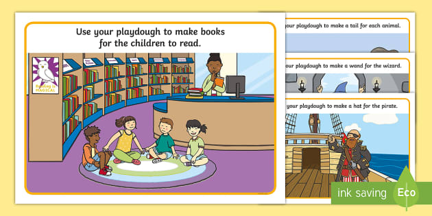 Library Themed Playdough Mats - EYLF Resources - Twinkl