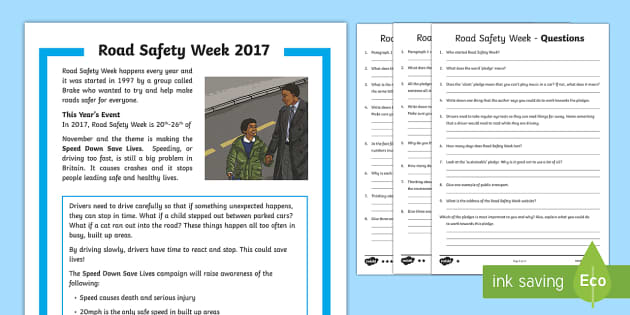 Road Safety Week Differentiated Reading Comprehension Activity