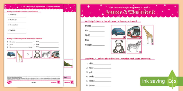 ESL Curriculum Level 2, Lesson 4 Worksheet - Twinkl