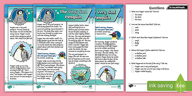 KS1 The Very Sad Penguin Fictional Comprehension Activity