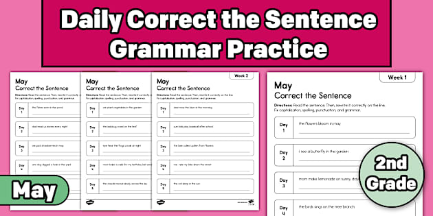 2nd Grade May Daily Correct the Sentence Grammar Practice