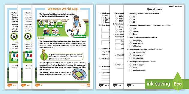 KS1 Women's World Cup Differentiated Reading Comprehension Activity