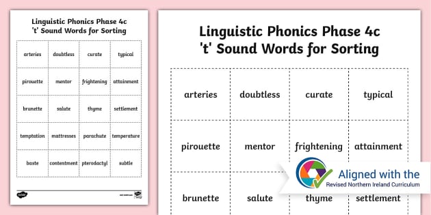 NI Linguistic Phonics Phase 4c 't' Sound Words for Sorting
