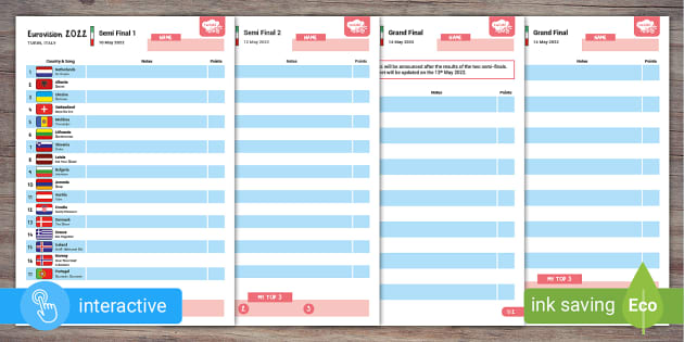 Eurovision Score Sheets | Twinkl Party (teacher made)