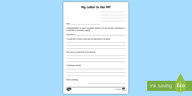 A Letter To Your New MP Writing Frame teacher Made 