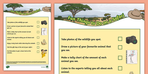 Fun Things to Do on a Safari Checklist Activity - Twinkl