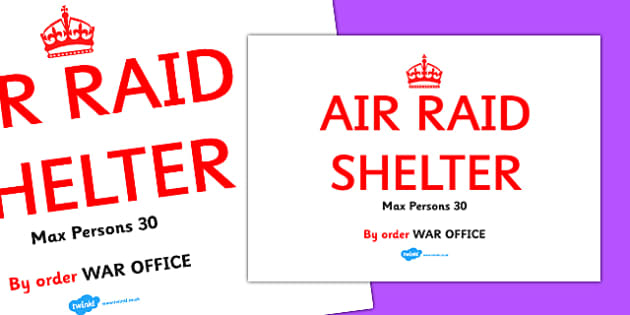 FREE! - World War Two Air Raid Shelter Sign (teacher made)