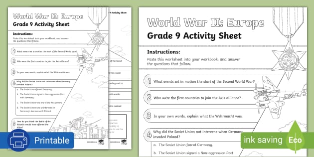 World War II: Europe Grade 9 Activity Sheet