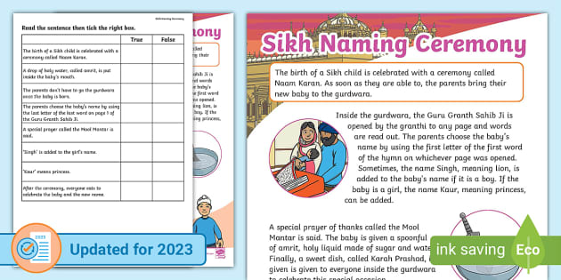 Sikh Naming Ceremony Worksheet (teacher made) - Twinkl