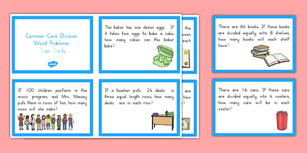 Common Core Division Math Problems Word Task Cards