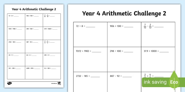 👉 Year 4 Arithmetic Challenge 2 (professor feito) 👉 Year 4 Arithmetic Challenge 2 (professor feito)