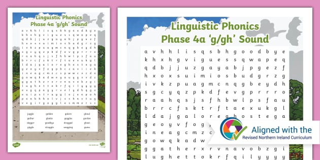 N Ireland Linguistic Phonics Phase 4a 'g' Sound Word Search