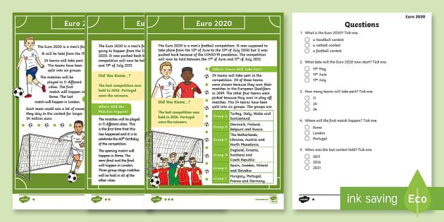 KS1 Euro 2020 (Summer 2021) Reading Comprehension Activity
