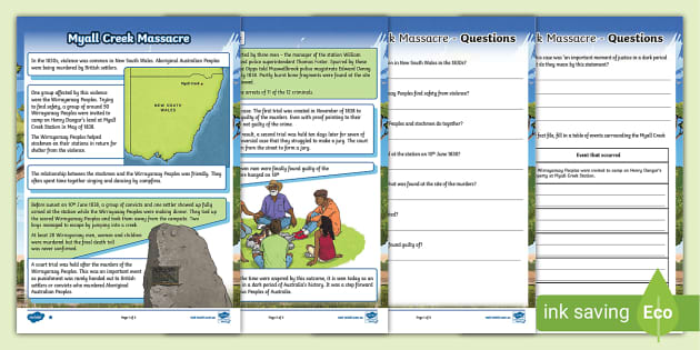 Myall Creek Massacre Differentiated Comprehension Sheets