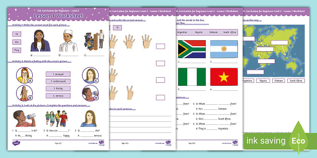 FREE! - ESL Curriculum Level 2, Lesson 1 Worksheet - Twinkl