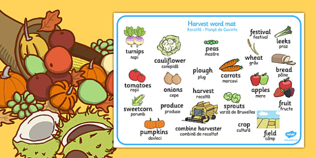 Harvest Word Mat Romanian Translation Teacher Made