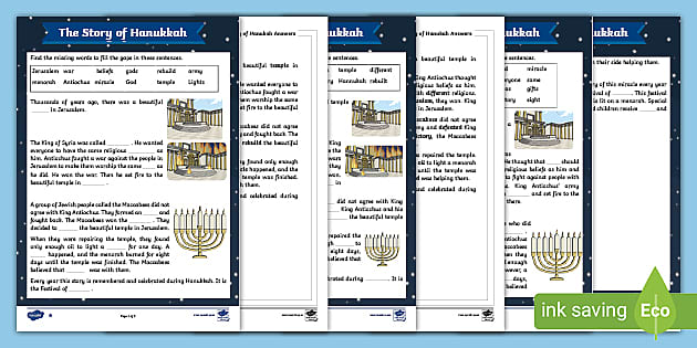 The Story of Hanukkah Differentiated Cloze Reading Sheets
