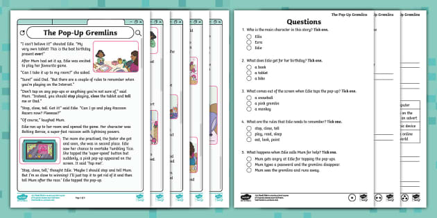 Year 2 The Pop-Up Gremlins Reading Comprehension - Twinkl