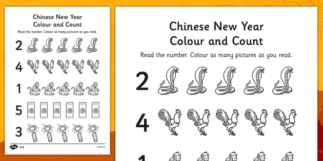 Chinese New Year Themed Count and Colour Sheet - colour, sheet