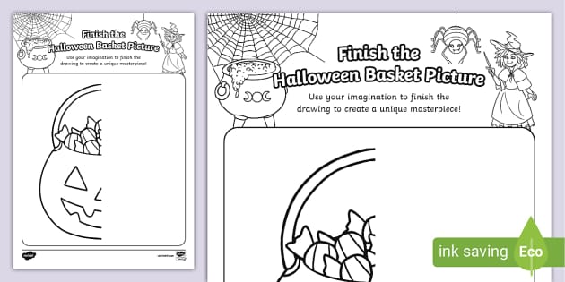 Finish the Halloween Basket Picture Worksheet (Teacher-Made)