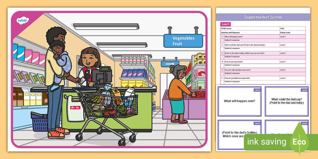Supermarket Scene Blanks Level 3 Questions - Twinkl