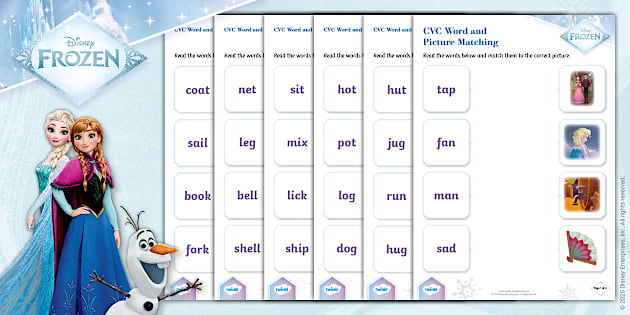 Frozen: CVC Word and Picture Matching Worksheets