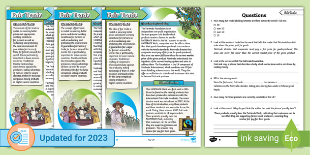 UKS2 Fair Trade Differentiated Reading Comprehension Activity