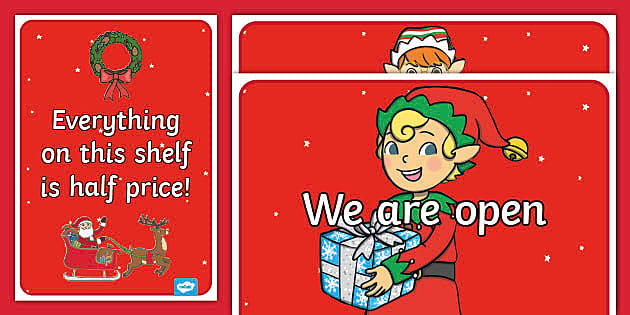 Christmas Shop Role Play Signs (teacher made) - Twinkl