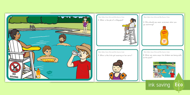 Water Safety Scene and Question Cards (teacher made)