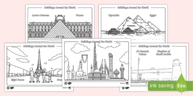 world landmarks coloring pages