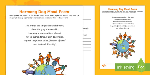 Harmony Day Mood Poem Activity