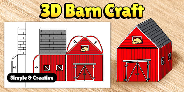 3D Barn Paper Craft (teacher made) - Twinkl