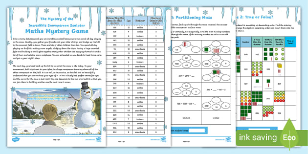 👉 Y3 The Incredible Snowperson Sculptor Maths Mystery Game
