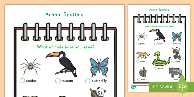 Rainforest Explorer Animal Spotting Form - Twinkl