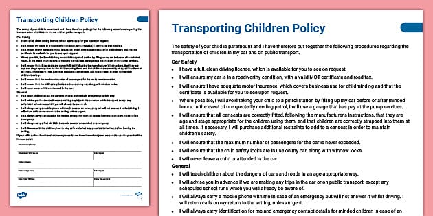 Transporting Children Policy for Childminders