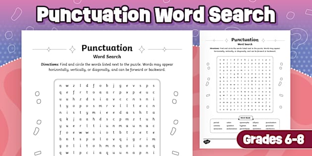 Punctuation Word Search for 6th-8th Grade