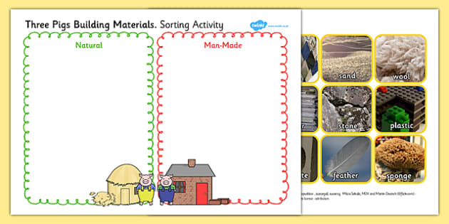 Three Pigs Material Sorting Activity (teacher made)