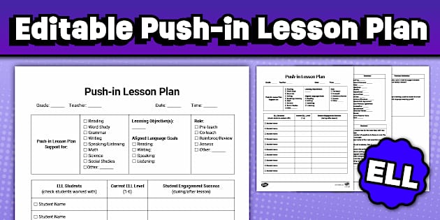 Editable Push-in Lesson Plan Template for ELL