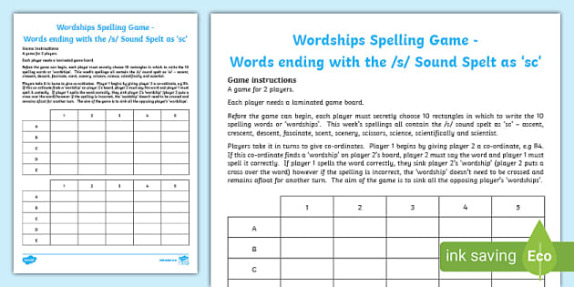 Wordships Words With the s Sound Spelt as sc - Twinkl